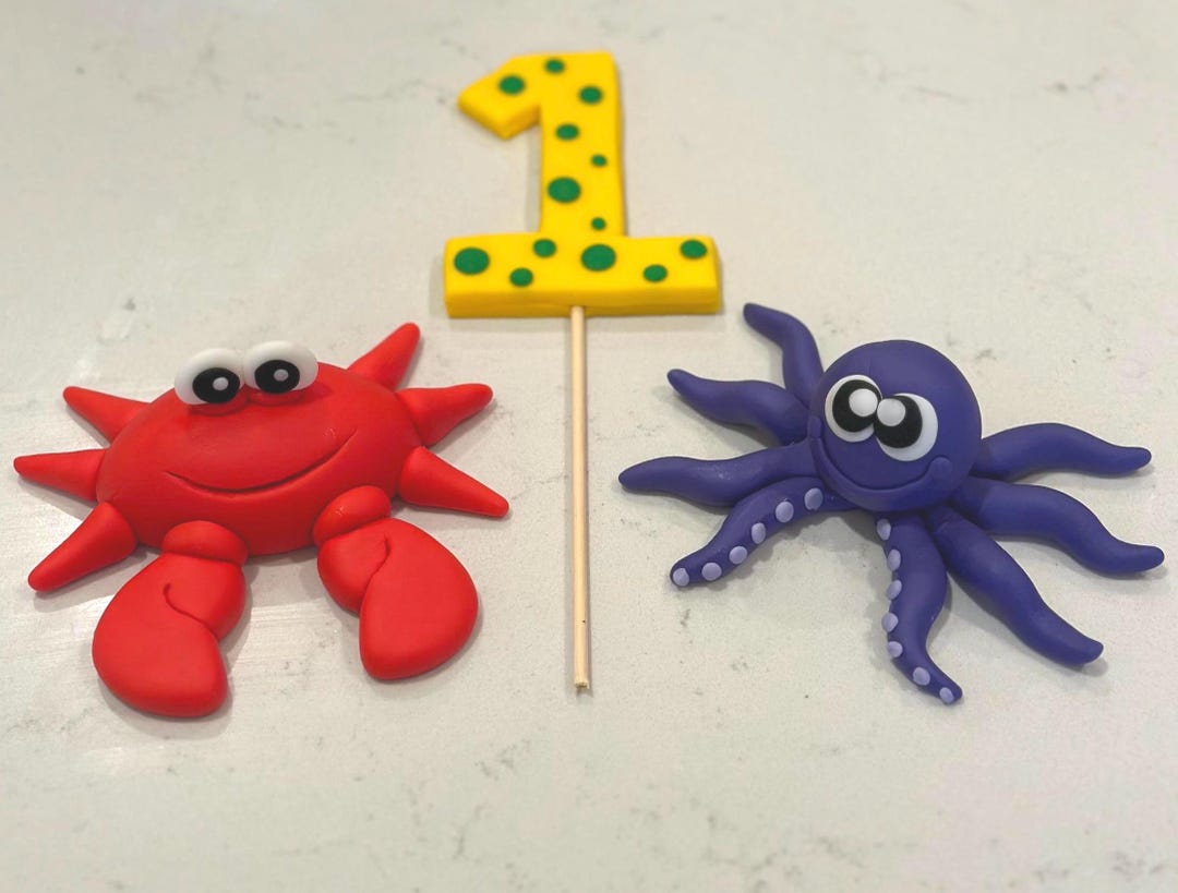 Fondant Crab & Octopus Cake Topper Set - Etsy