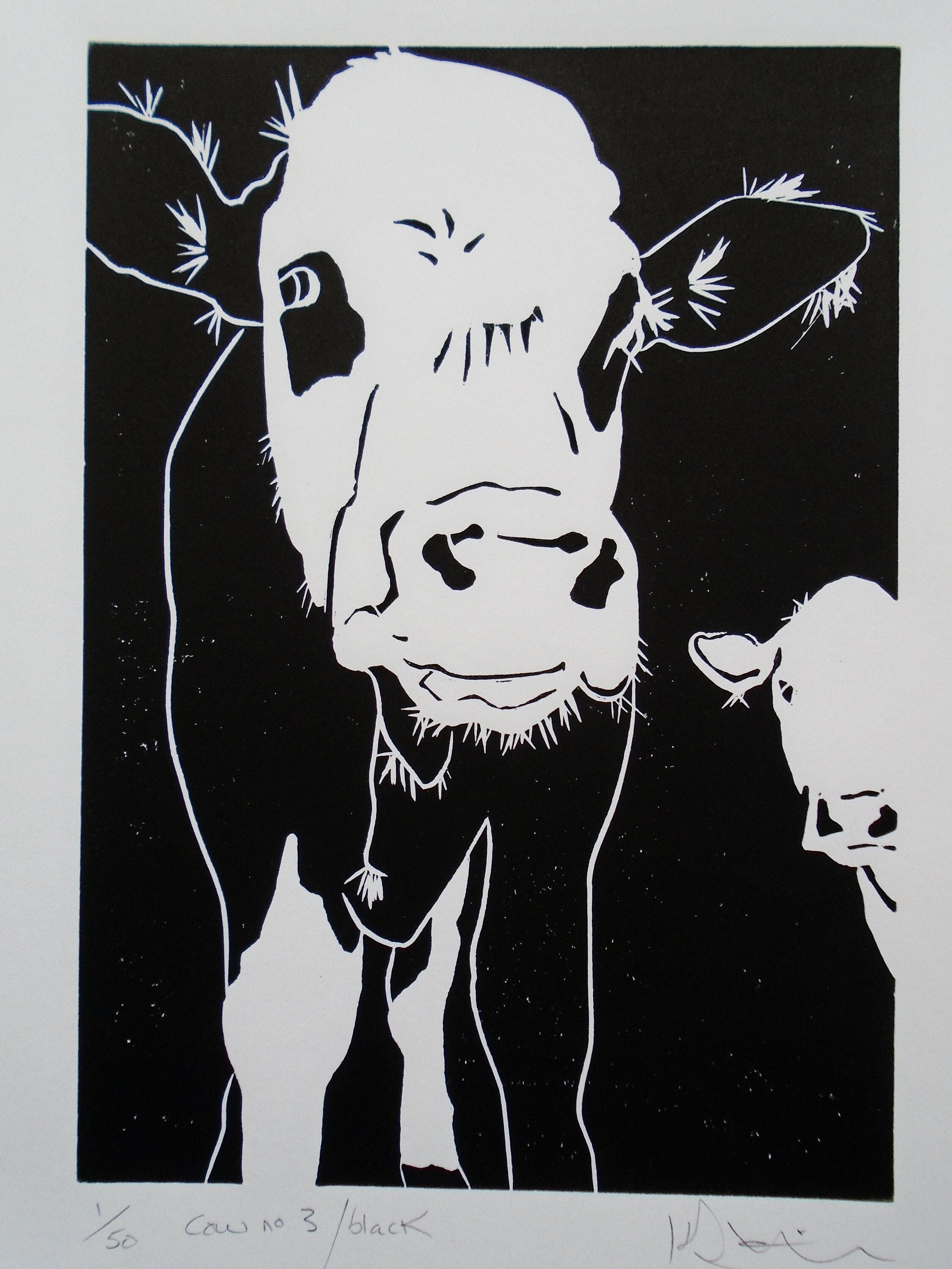 Number 3 Cow. Black Lino Cut Print - Etsy Canada