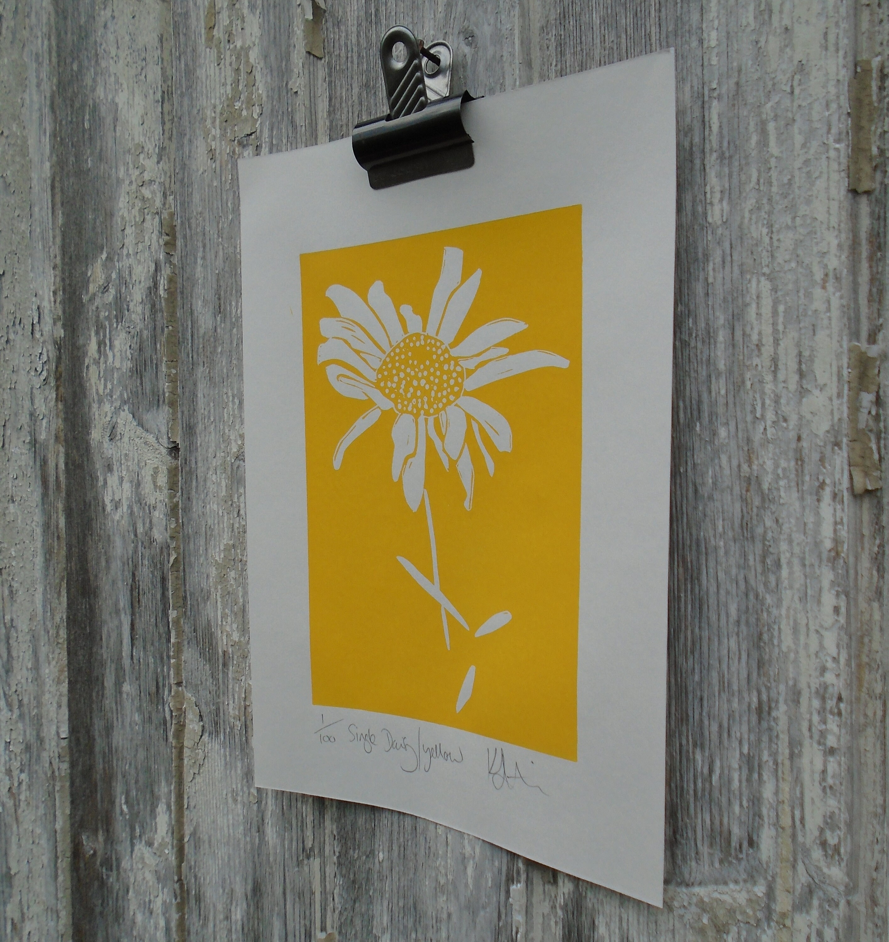 Daisy. Lino Cut Print. Hand Burnished. Yellow - Etsy