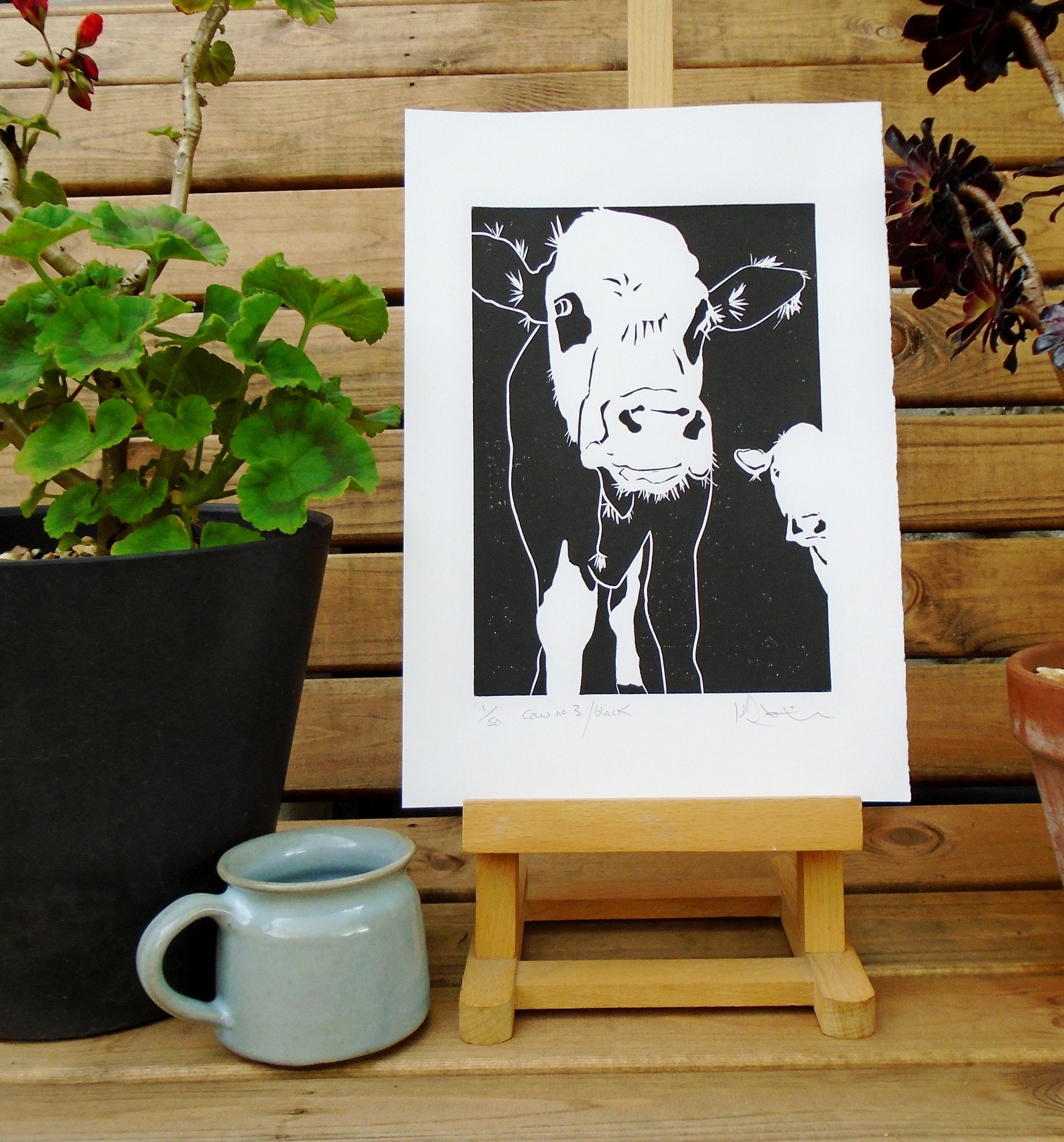 Number 3 Cow. Black Lino Cut Print - Etsy Canada