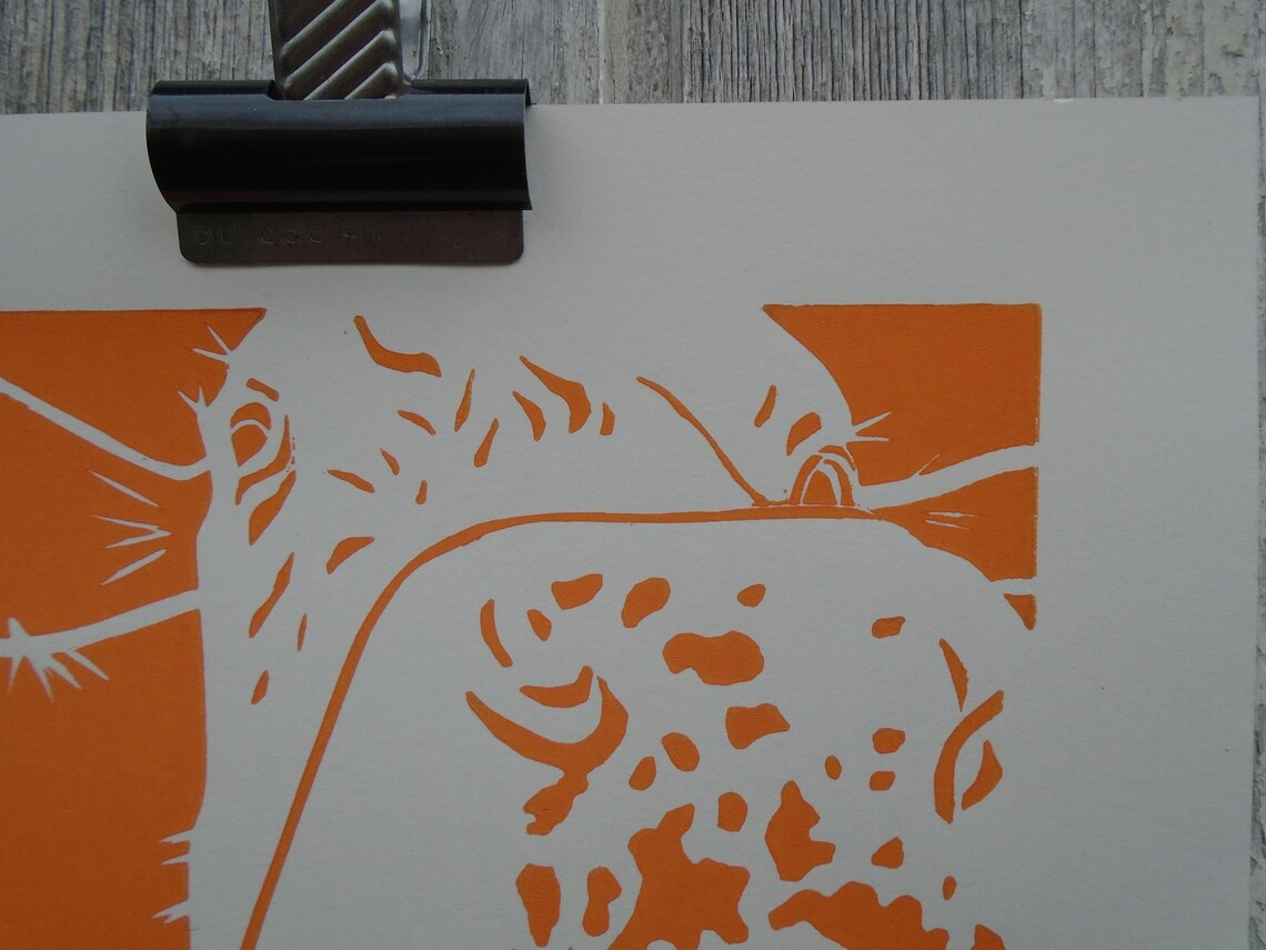 Number 1 Cow. Orange Lino Cut Print - Etsy