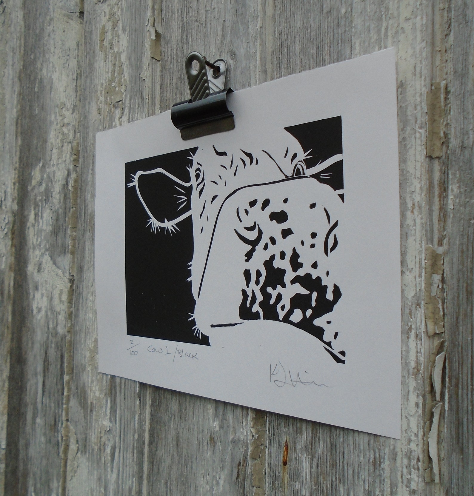 Number 1 Cow. Black - Hand Burnished Lino Cut Print - Etsy