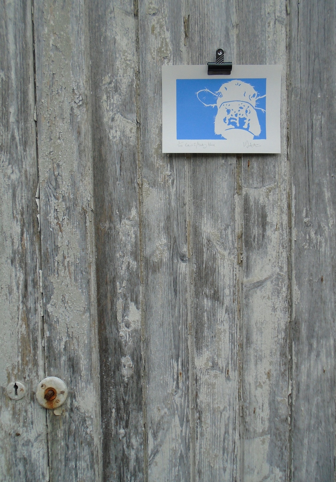 Number 2 Cow. Baby Blue Lino Cut Print - Etsy