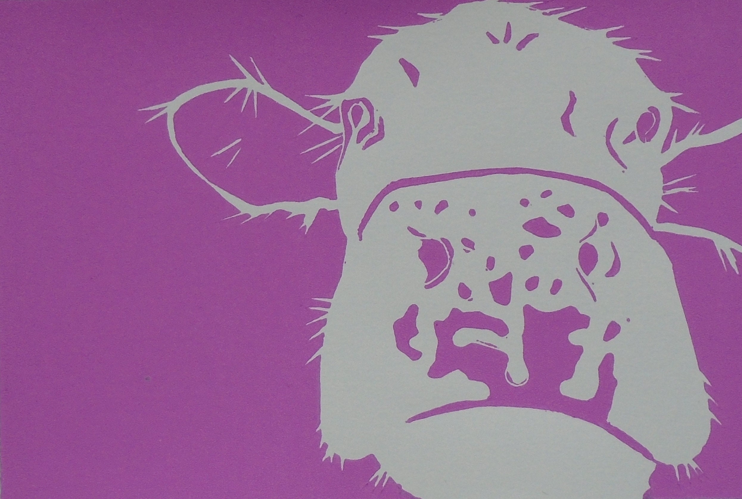 Number 2 Cow. Pink Lino Cut Print - Etsy