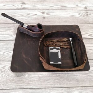 Leather Pipe Smoker's Set- Pipe Stand, Valet Tray and Tobacco Mat - Etsy