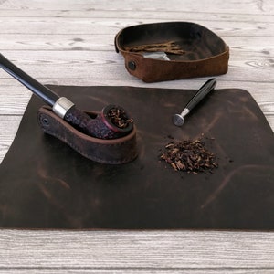 Leather Pipe Smoker's Set- Pipe Stand, Valet Tray and Tobacco Mat - Etsy