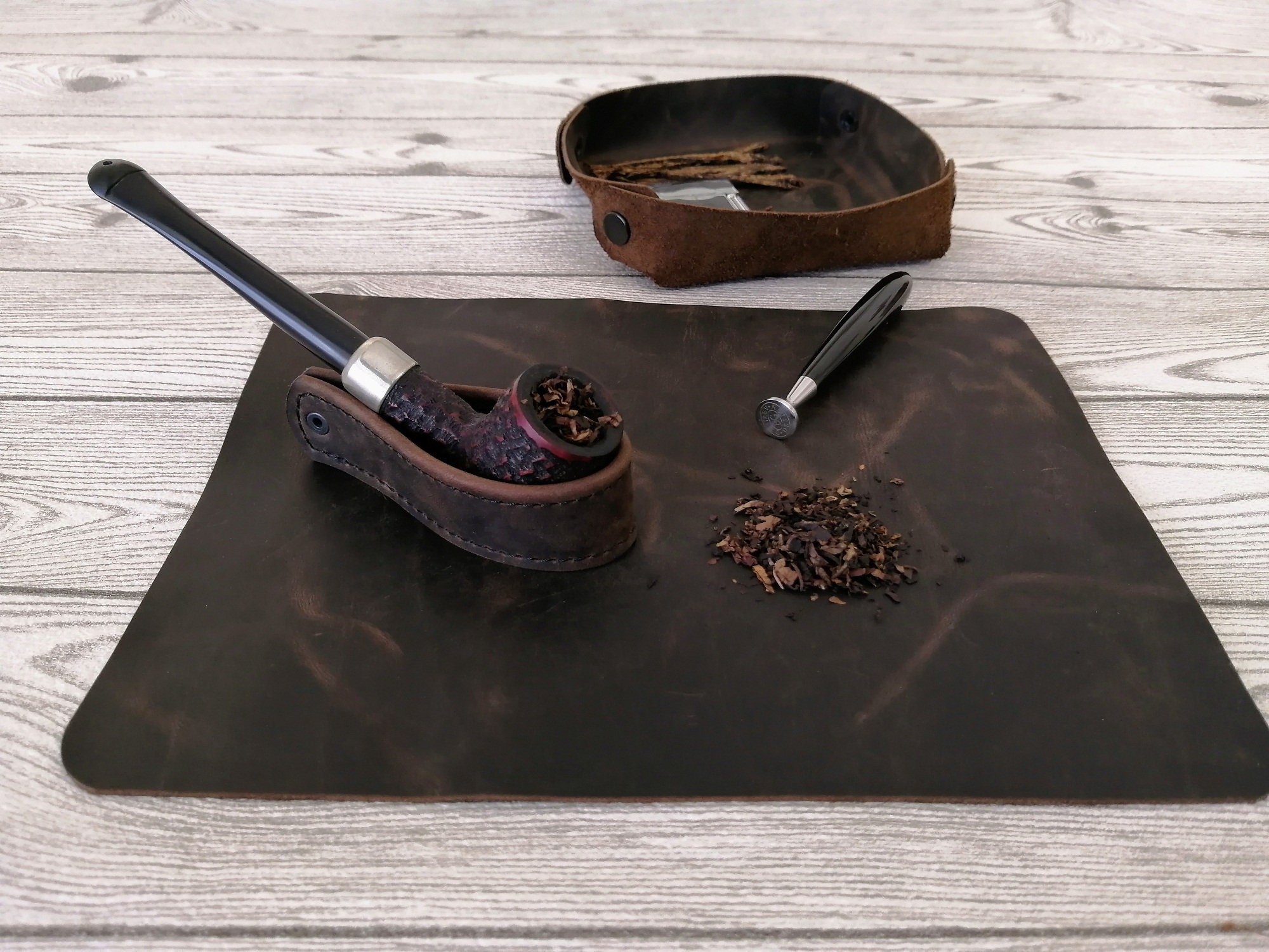 Leather Pipe Smoker's Set Pipe Stand Valet Tray and - Etsy