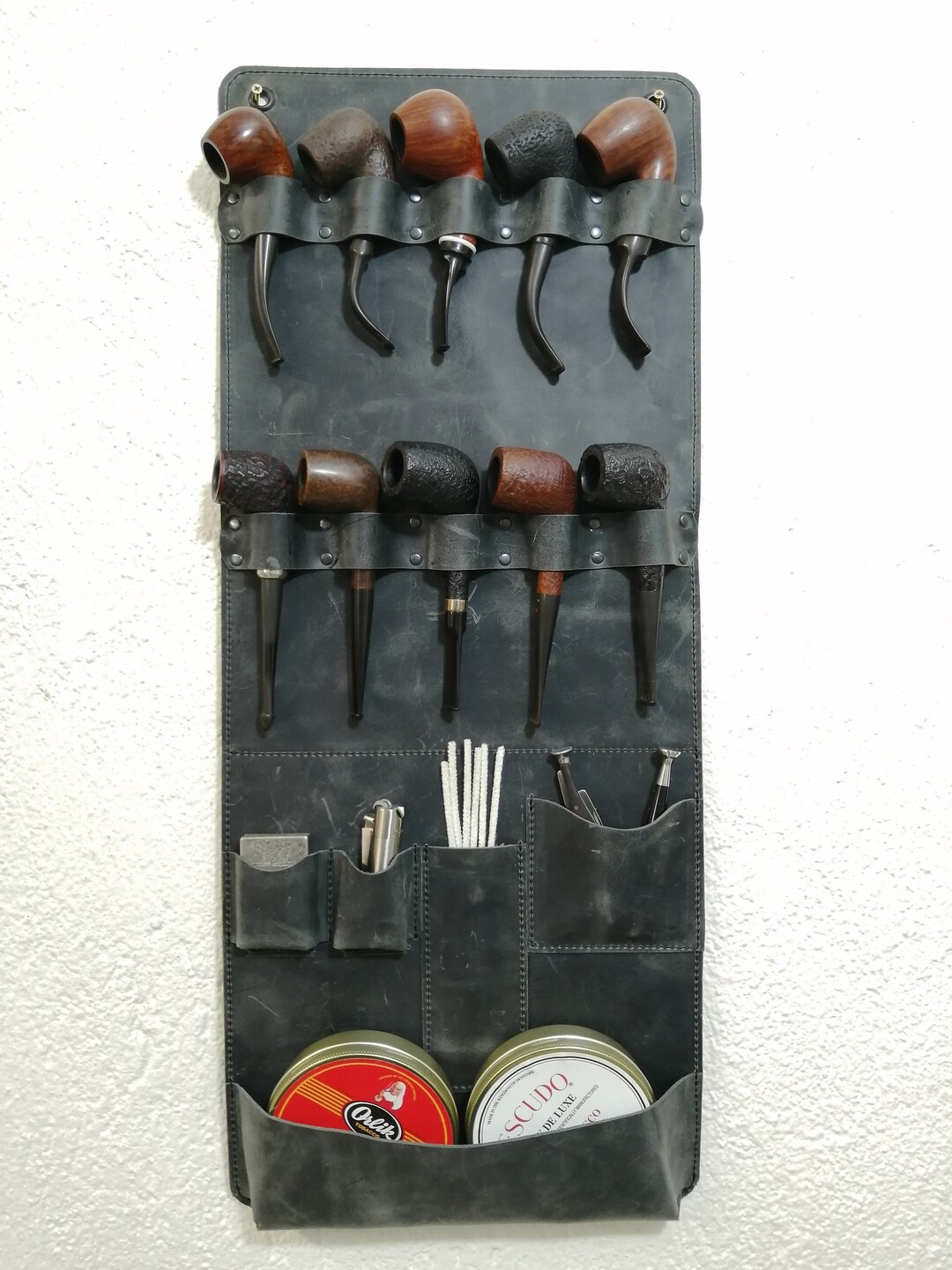 Leather Wall Stand for 5 or 10 Pipes and Accessories, Pipe Rack - Etsy