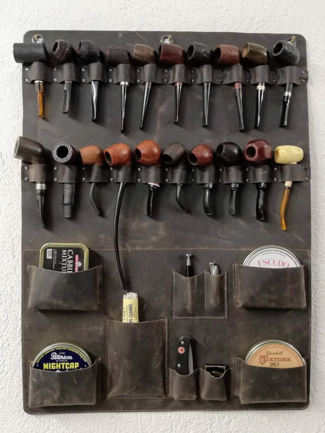 Leather Wall Rack for Holding Tobacco Pipes and Accessories, Wall Pipe ...