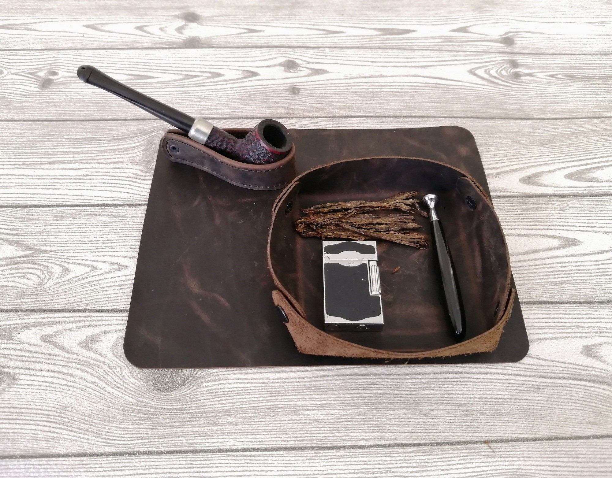 Leather Pipe Smoker's Set Pipe Stand Valet Tray and - Etsy