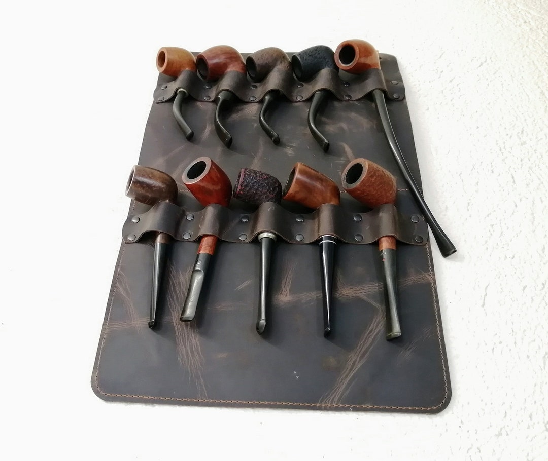 Leather Wall Stand for 5 or 10 Pipes, Anniversary Gift, Pipe Rack - Etsy