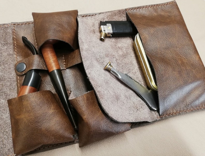 Handmade leather pipe pouch for 3 pipes | Etsy