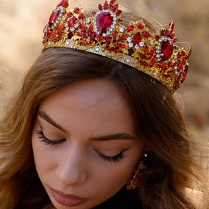 FREE SHIPPING Gold Vintage Red Tiara Red Crystal Tiara - Etsy