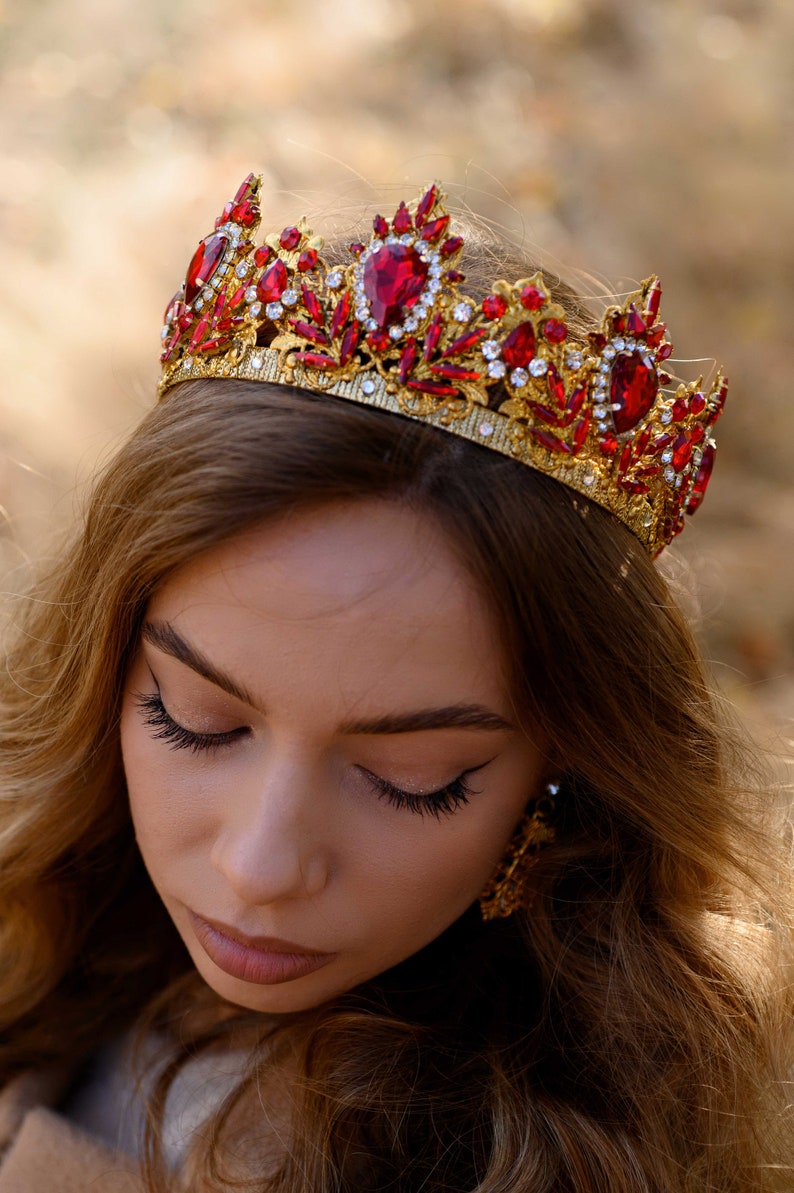 FREE SHIPPING Gold Vintage Red Tiara Red Crystal Tiara - Etsy