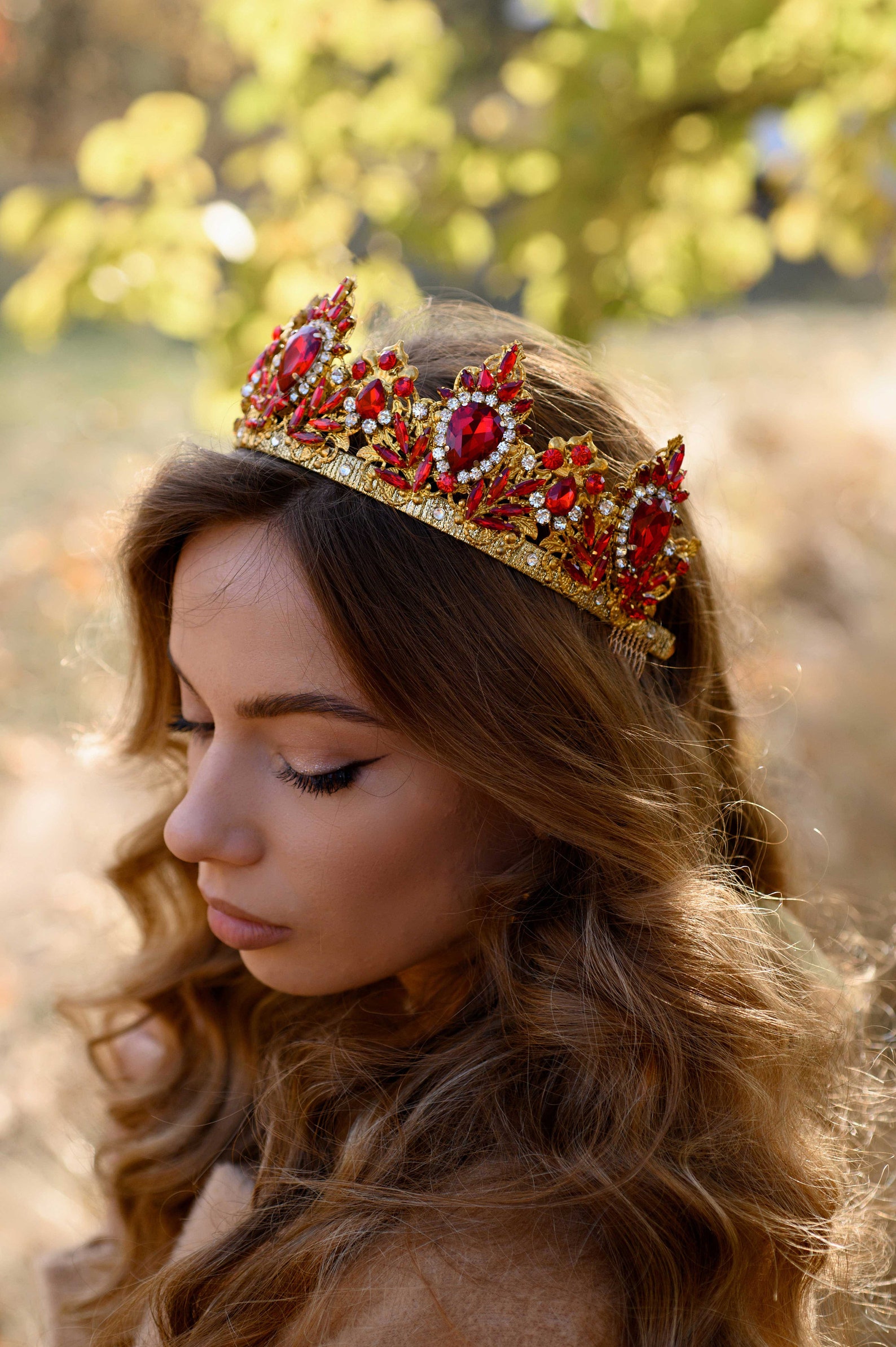 FREE SHIPPING Gold Vintage Red Tiara Red Crystal Tiara - Etsy