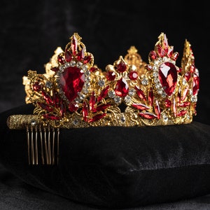 FREE SHIPPING Gold Vintage Red Tiara Red Crystal Tiara - Etsy