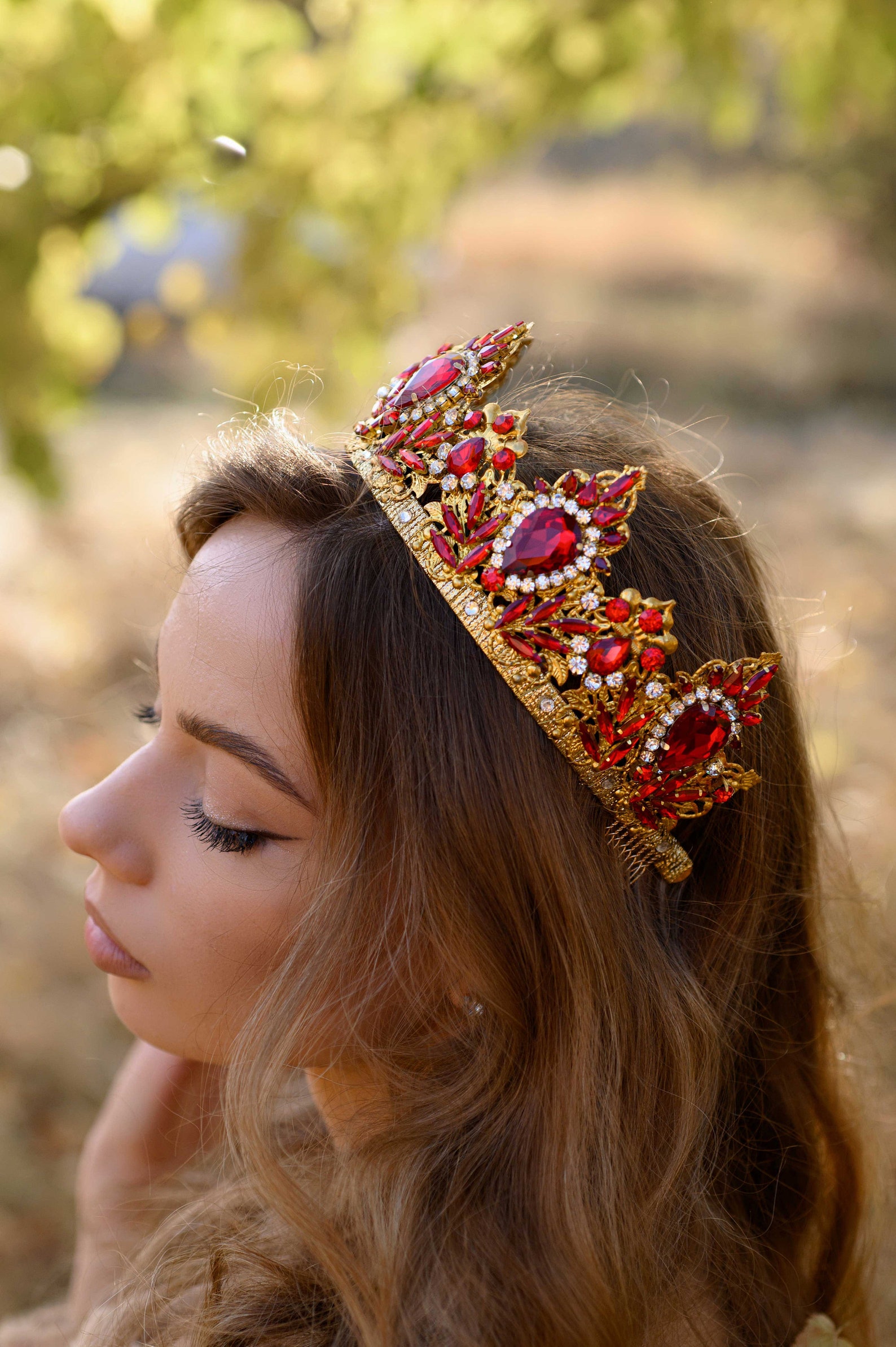 FREE SHIPPING Gold Vintage Red Tiara Red Crystal Tiara - Etsy