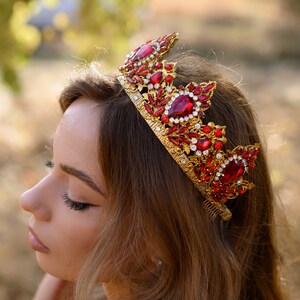 FREE SHIPPING Gold Vintage Red Tiara Red Crystal Tiara - Etsy