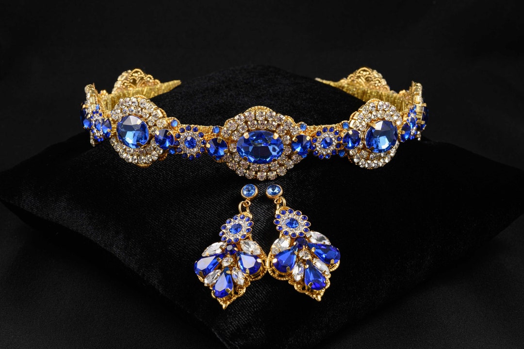 FAST FREE SHIPPING Blue Vintage Tiara, Blue Crystal Tiara, Crown ...