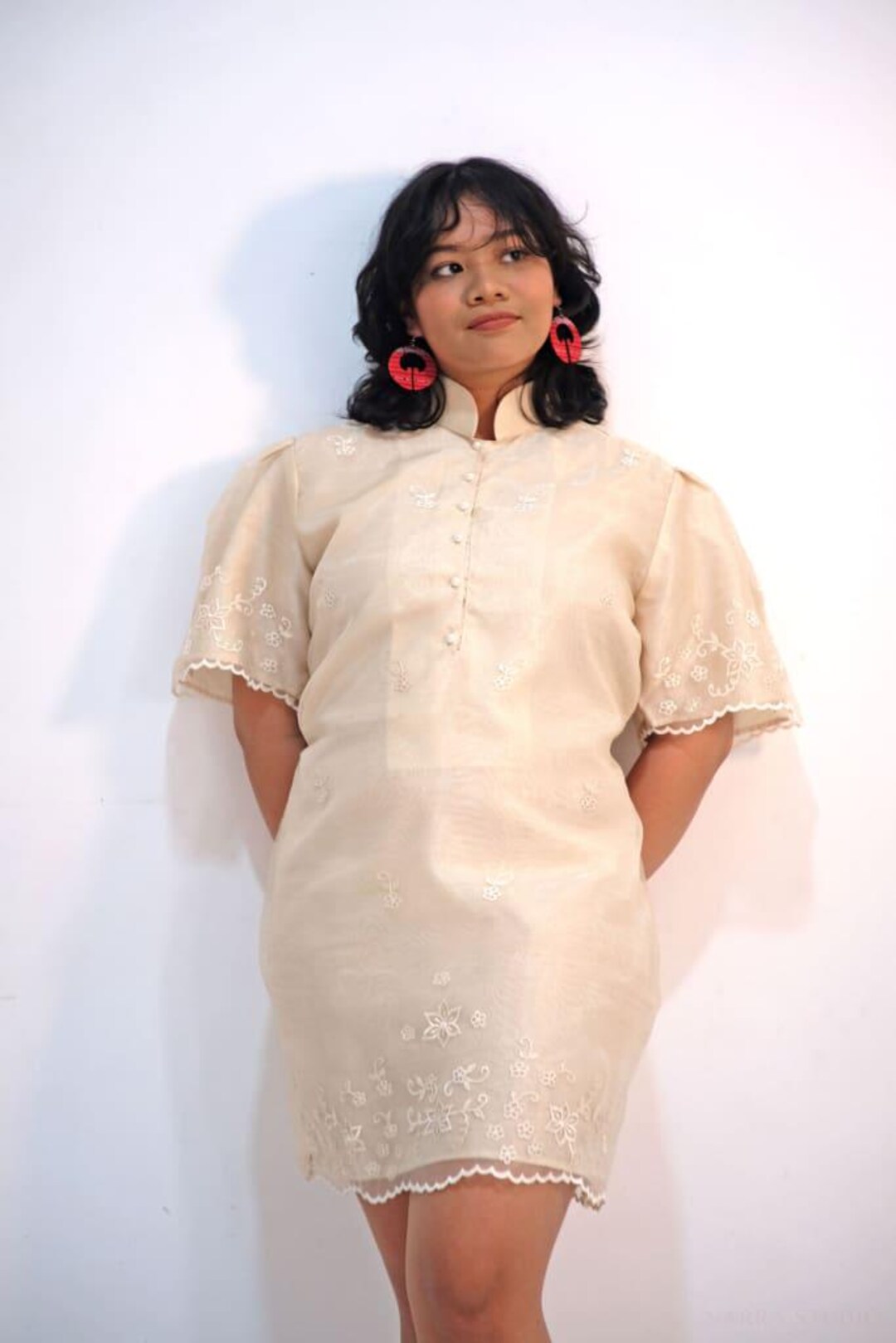 Barong Dress With a Mandarin Collar light Cream Modern Organza ...