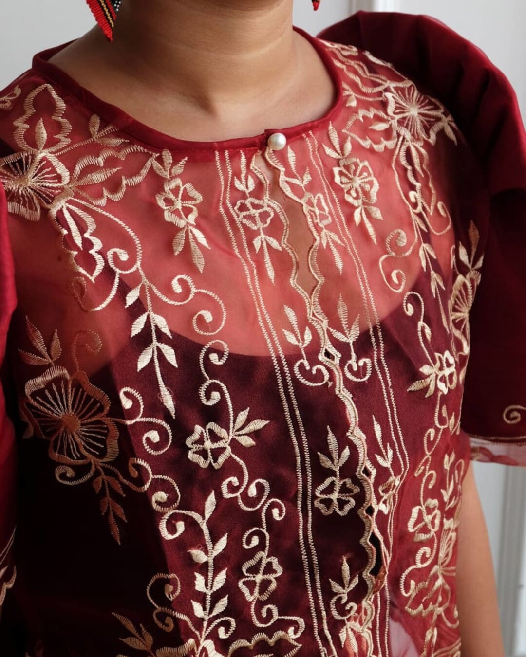 Maroon Butterfly Sleeve Bolero Modern Filipiniana Embroidered Red ...