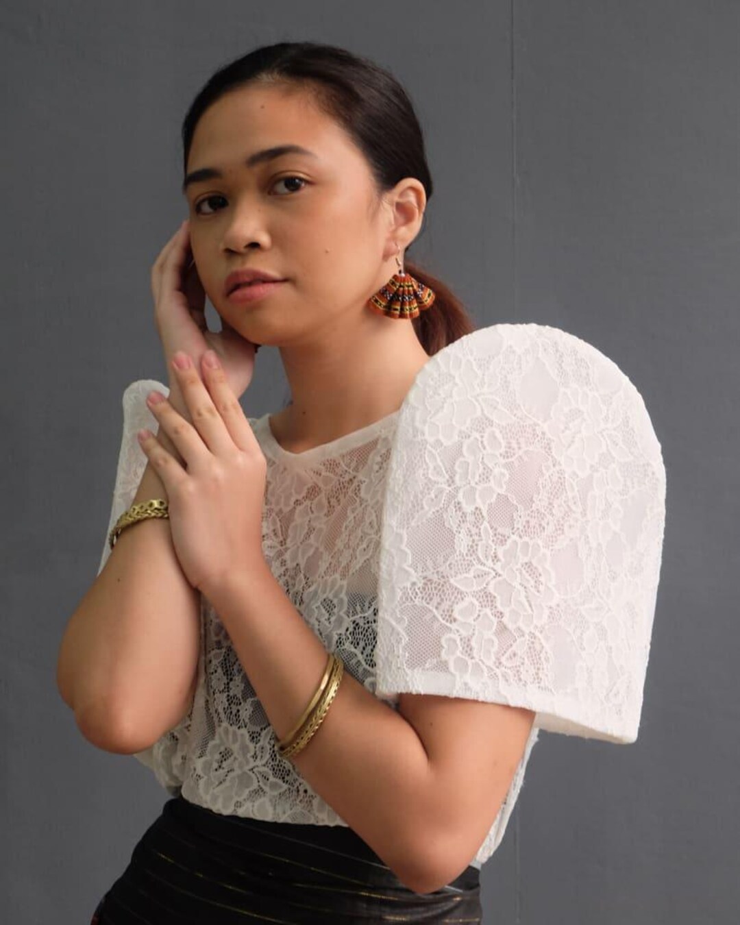 Lace Butterfly Sleeve Terno Top white Modern Filipiniana Terno Blouse ...