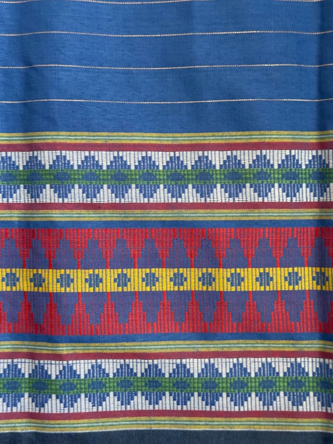 Authentic Cobalt Blue Silky Malong Random Geometric Pattern Accents ...