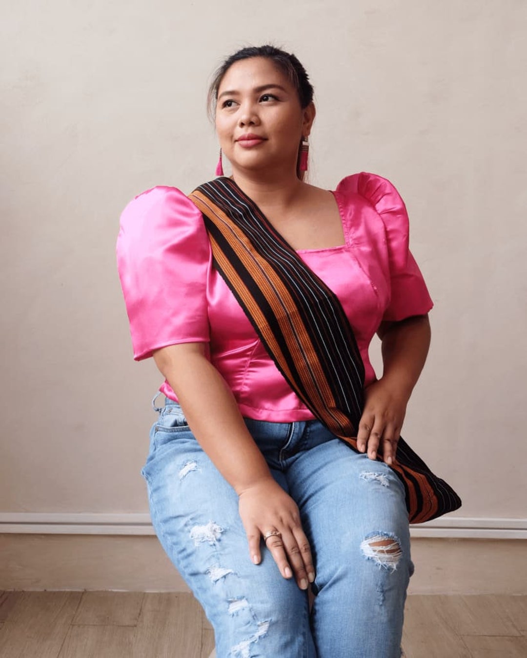 Terracotta and Black Striped Sablay Shoulder Sash Indigenous Earth ...