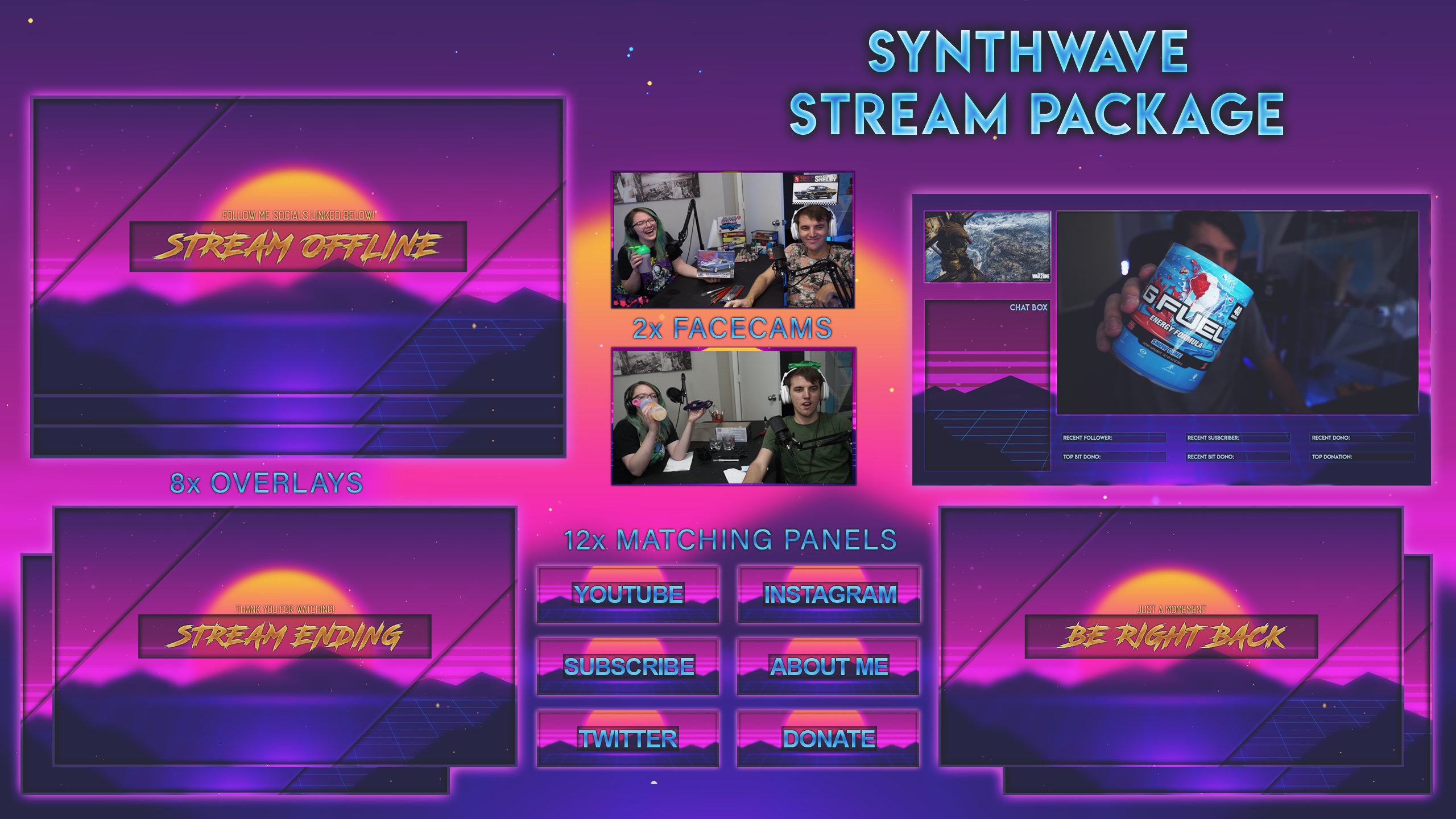 Synthwave Full Twitch Stream Overlay Package - Etsy