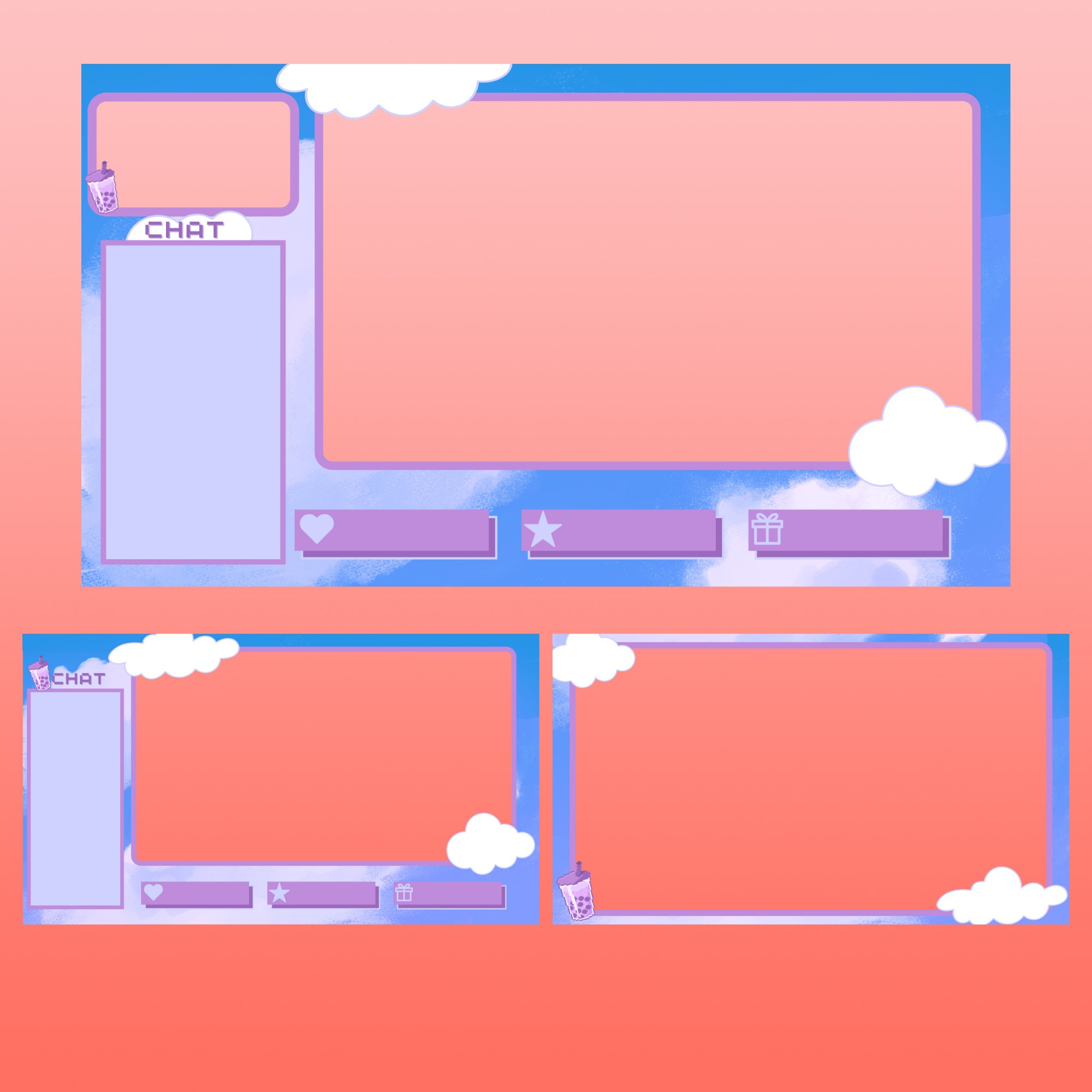 Animated Purple Boba Tea Anime Clouds Stream Bundle Package - Etsy