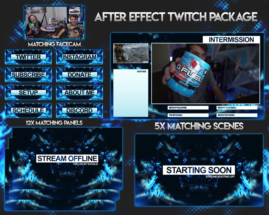 Full Twitch Stream Overlay Package - "after Effect Blue" - Etsy