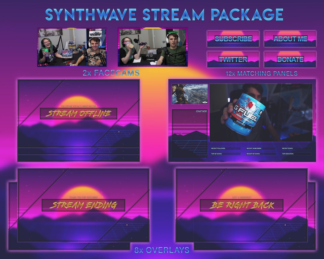 Synthwave Full Twitch Stream Overlay Package - Etsy