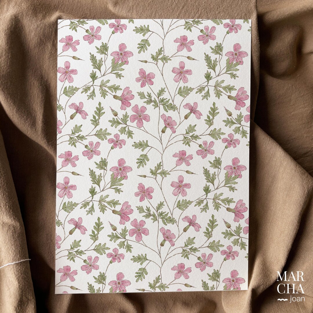 Printable Pink Flowers Watercolor Pattern, Botanical Printable, Baby ...