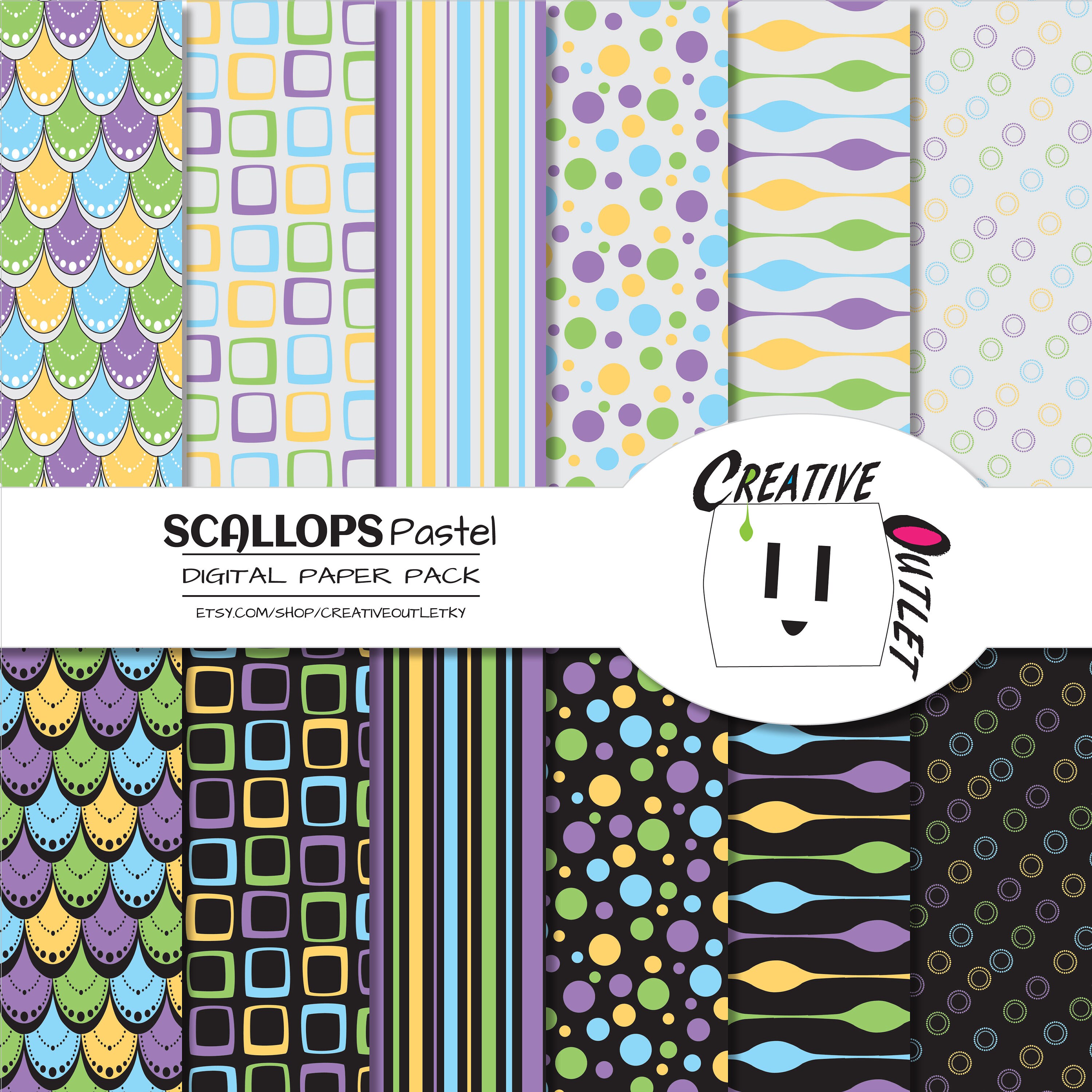 Scallops Pastel Digital Paper Pack, Scrapbook Paper, Spring, Printable ...