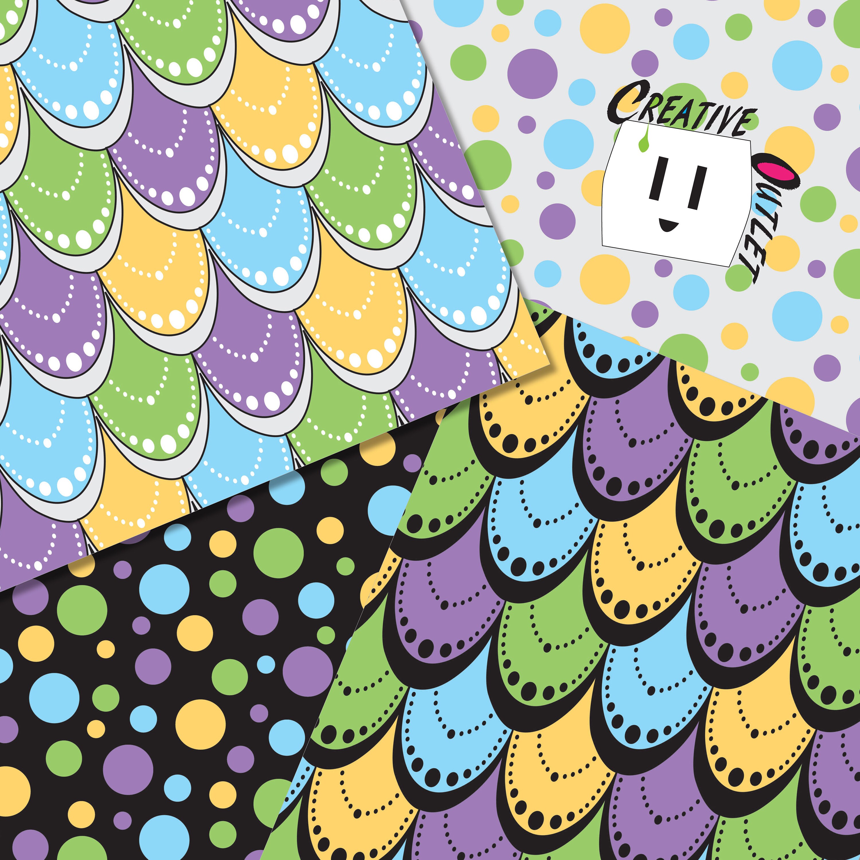 Scallops Pastel Digital Paper Pack, Scrapbook Paper, Spring, Printable ...