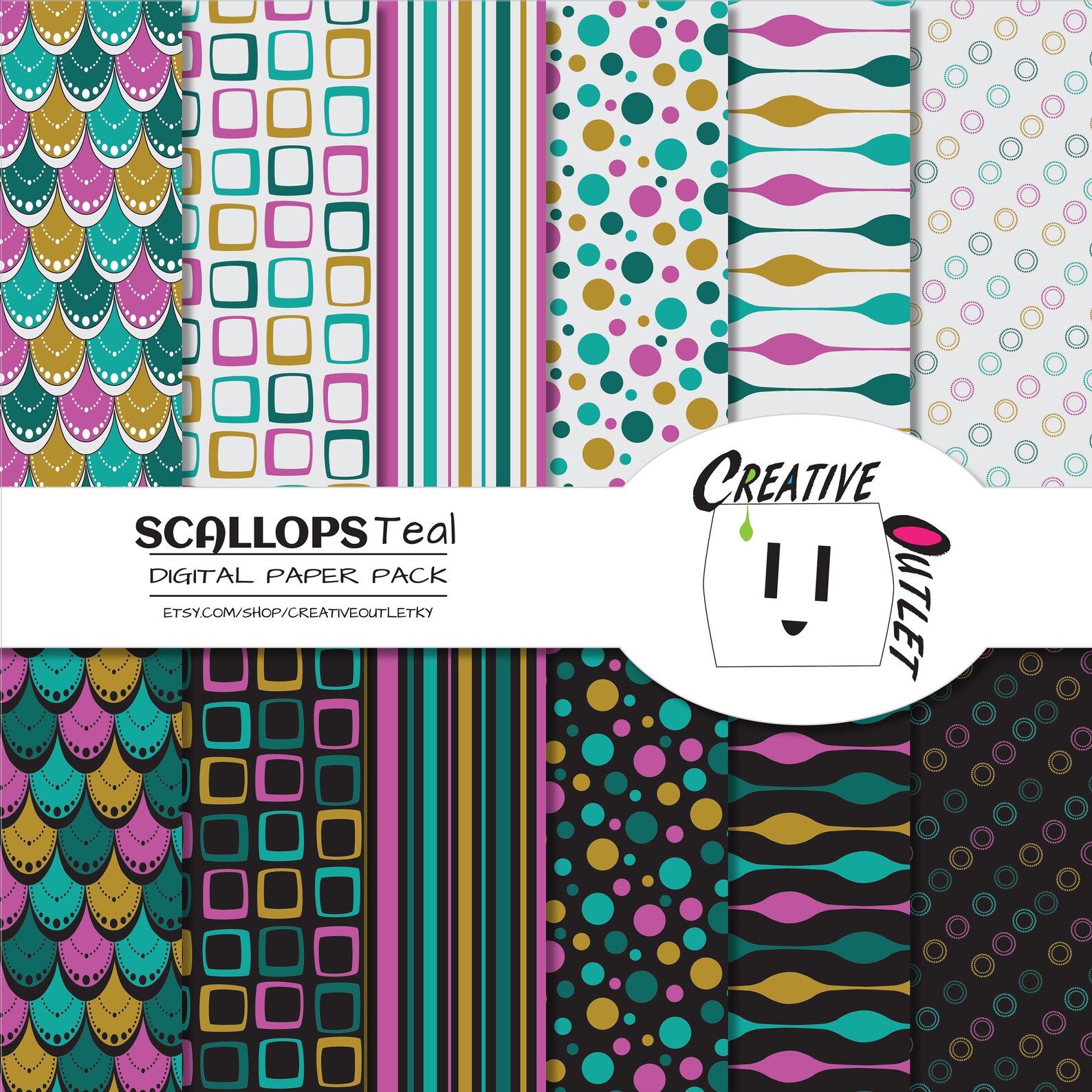 Scallops Teal Digital Paper Pack, Scrapbook Paper, Spring, Printable ...