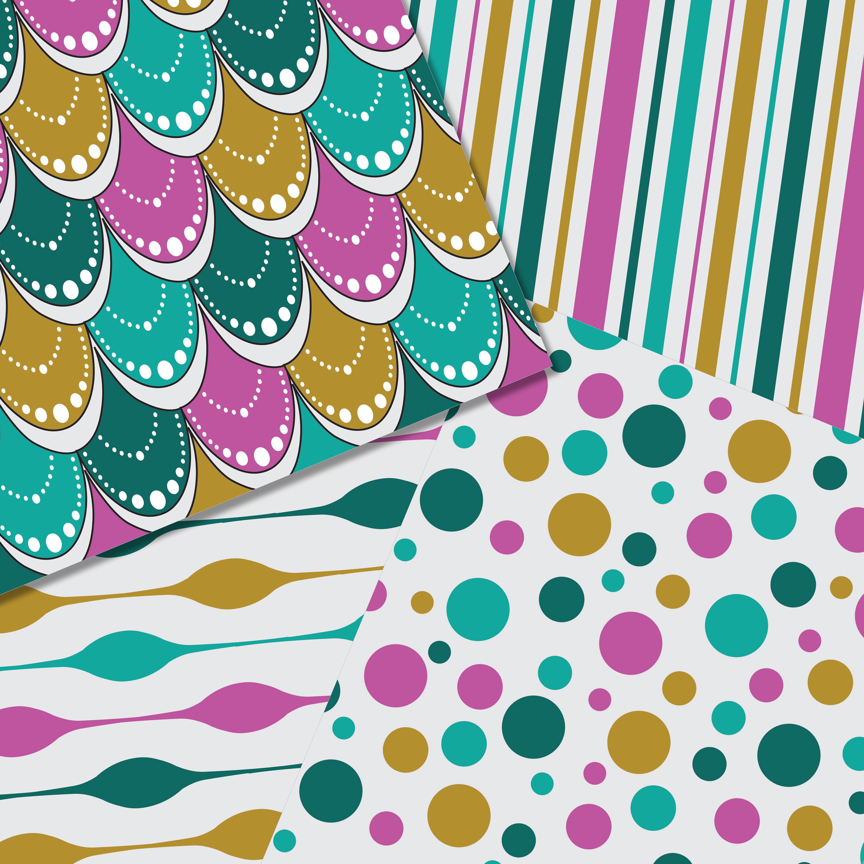 Scallops Teal Digital Paper Pack, Scrapbook Paper, Spring, Printable ...