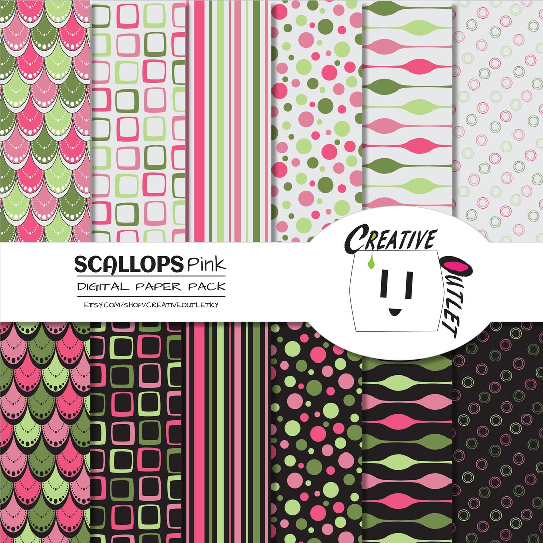 Scallops Pink Digital Paper Pack, Scrapbook Paper, Spring, Printable ...