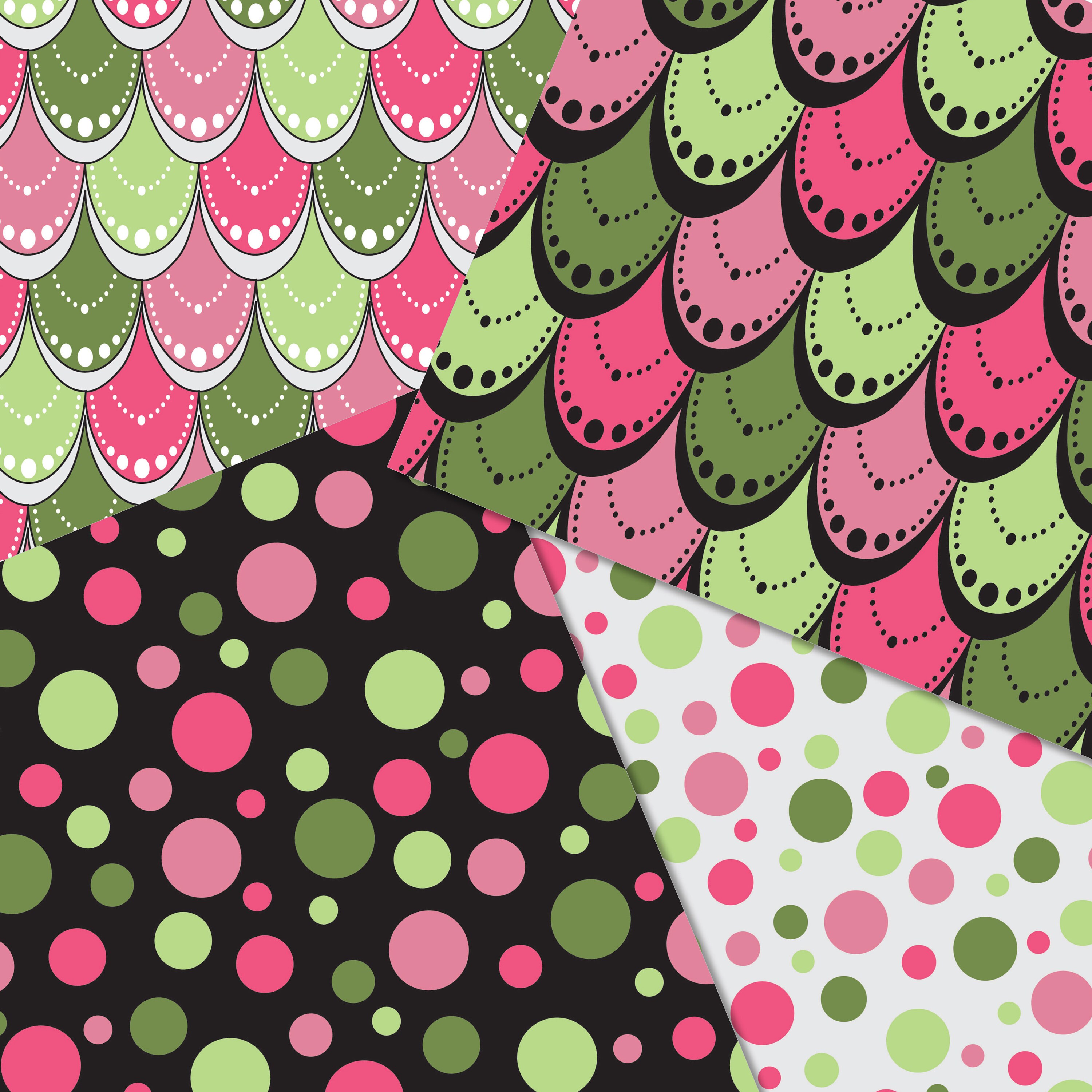 Scallops Pink Digital Paper Pack, Scrapbook Paper, Spring, Printable ...