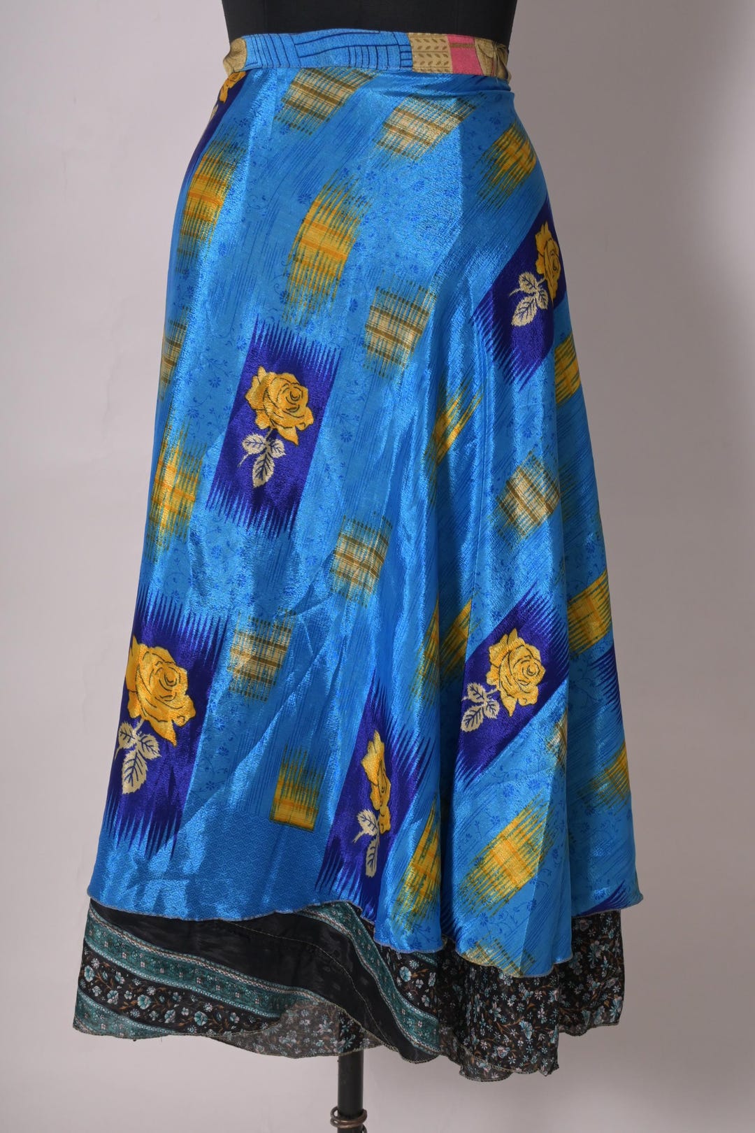 Reversible Art Silk Wrap Skirt Dress: Blue Boho Sari Skirt - Etsy