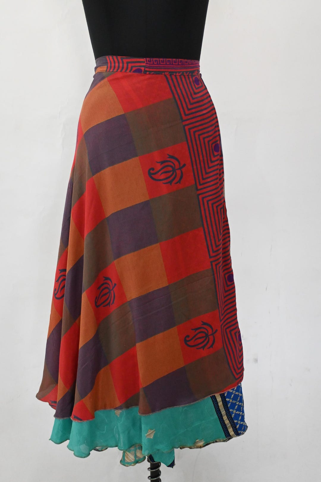 Vintage Reversible Silk Wrap Skirt: Handmade Printed Long Skirt - Etsy
