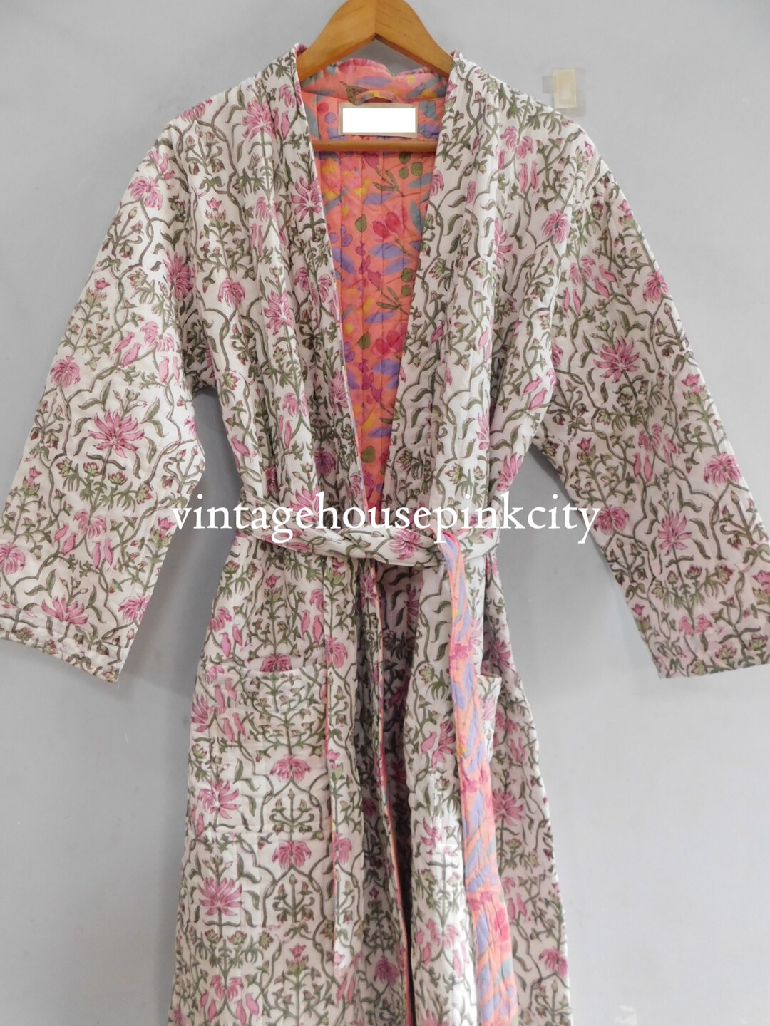 Floral Print Cotton Quilted Kimono Robe: Reversible Bathrobe - Etsy