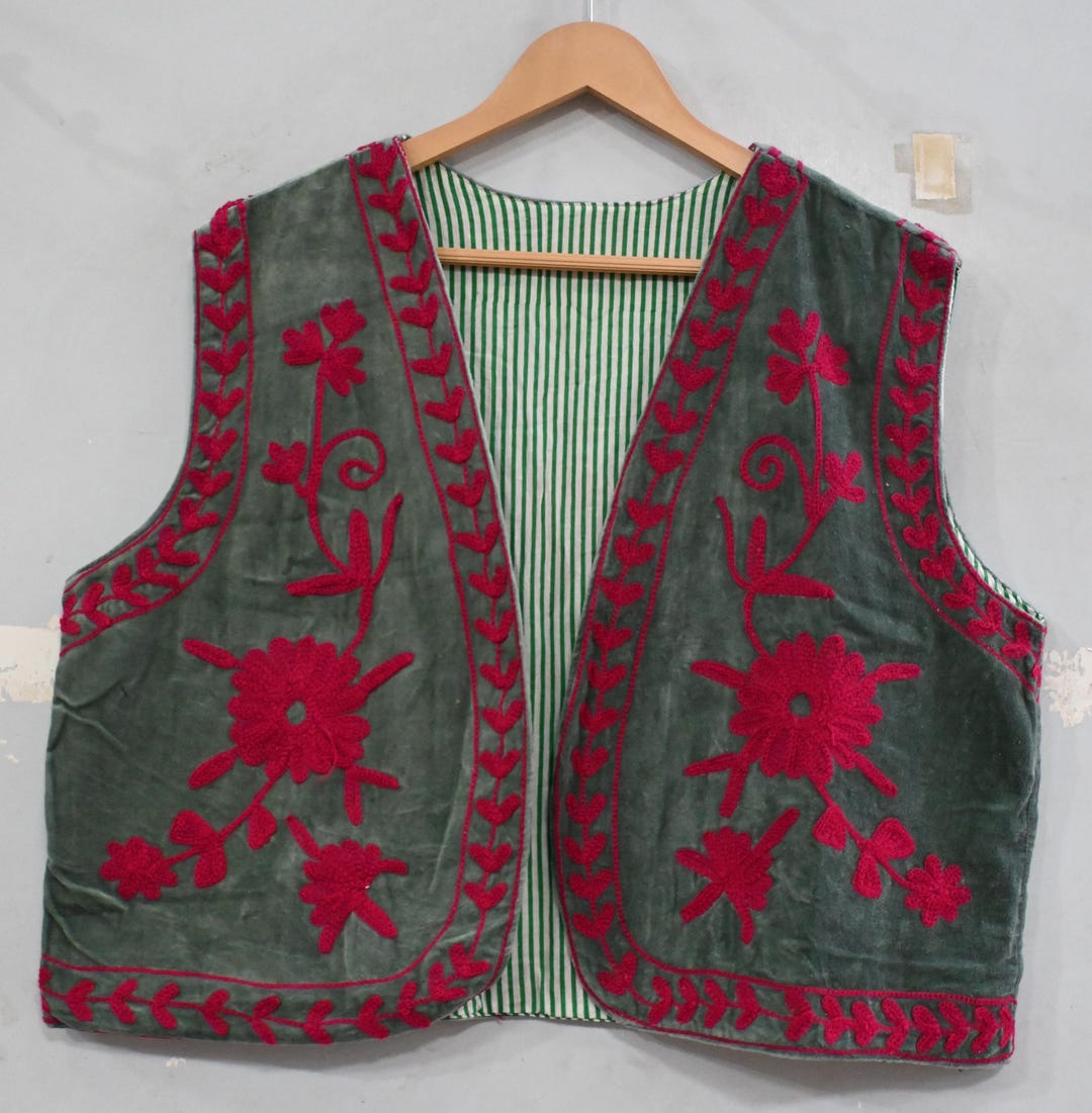 Indian Handmade Velvet Vest Embroidery Work Waistcoat Party Wear Vest ...