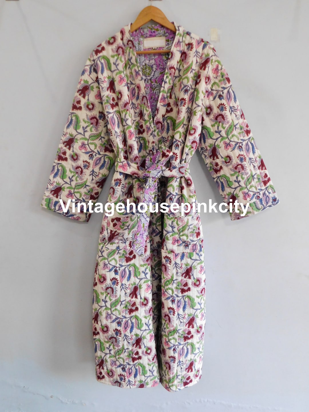 Designer Cotton Kimono, Multi Colored Bathrobe, Cotton Handmade Block ...