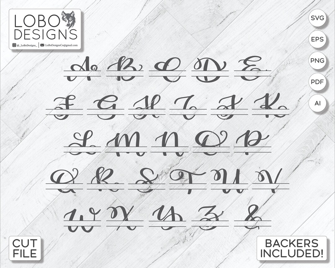 Cut File Bundle — Hand-lettered Flourish Monogram Set — Full Split Alphabet + Ampersand (backer ...