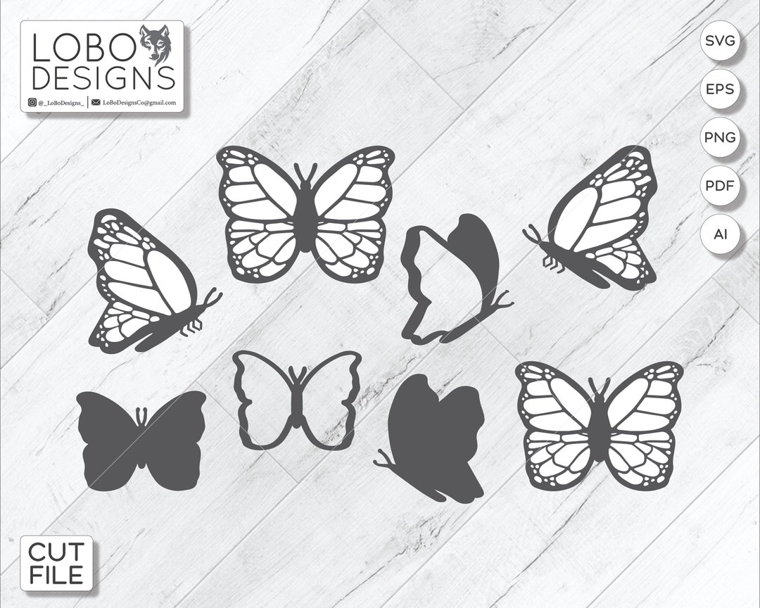 Cut File / Laser File Bundle — Set of 8 Hand-drawn Butterfly Designs ...
