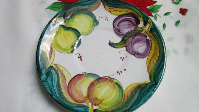 DERUTA ITALY DIP a Mano Ceramic Bowl Plates Cup Saucer Fruits Green Rim ...
