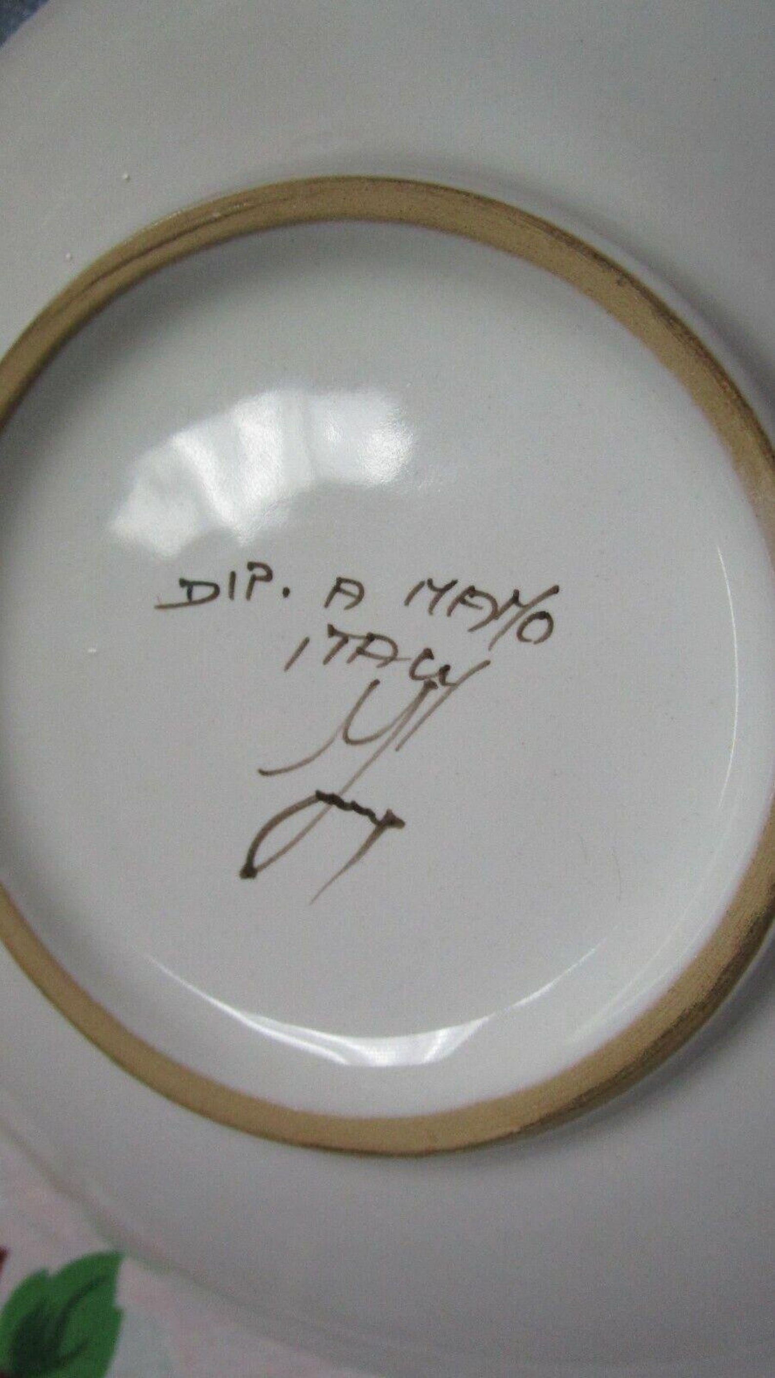 DERUTA ITALY DIP a Mano Ceramic Bowl Plates Cup Saucer Fruits Green Rim ...