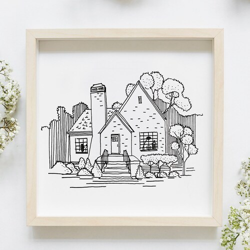 Drawing From Photo Custom House Portrait Home Illustration - Etsy