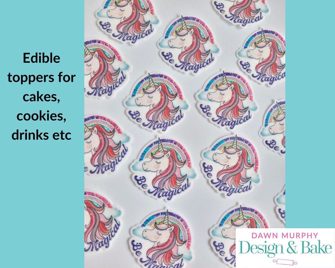 Magical Unicorn Edible Toppers for Cakes, Cupcakes, Drinks, Cookies ...